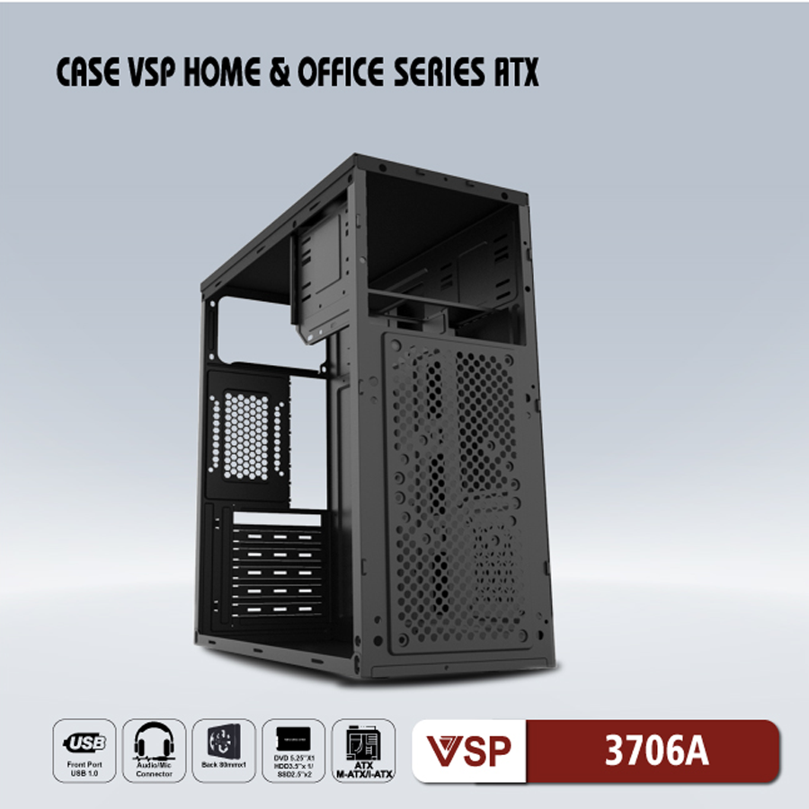 Vỏ Máy Tính Case VSP E ROG ES1 WHITE, Black + 6 FAN