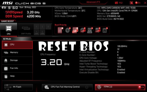 Hướng dẫn Reset BIOS trên Mainboard MSI
